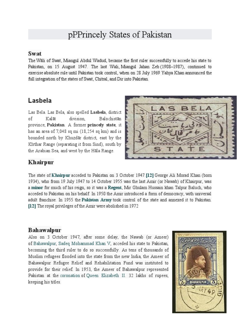 Princely States of Pakistan | PDF | Government Of Pakistan | South Asia