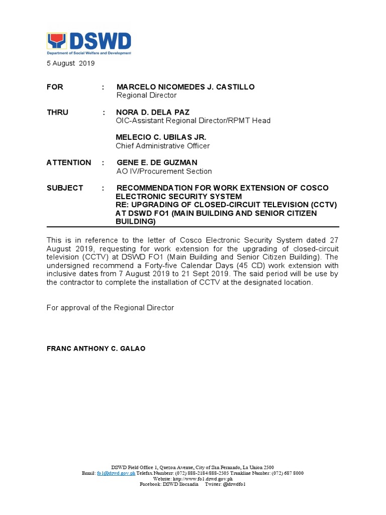 REQUEST FOR EXTENSION