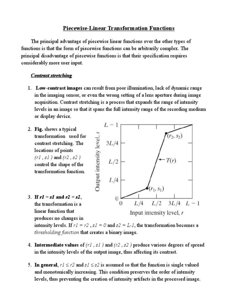 Piecewise Linear Transformation Functions Contrast Stretching Pdf