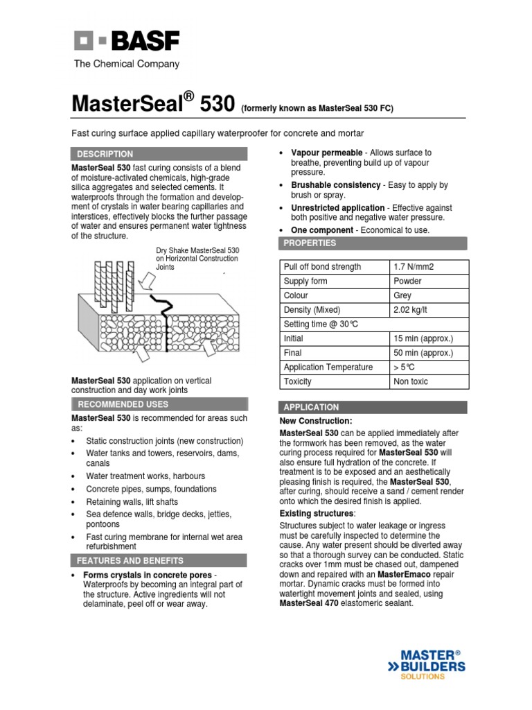 BASF Masterseal 530 | PDF | Concrete | Cement