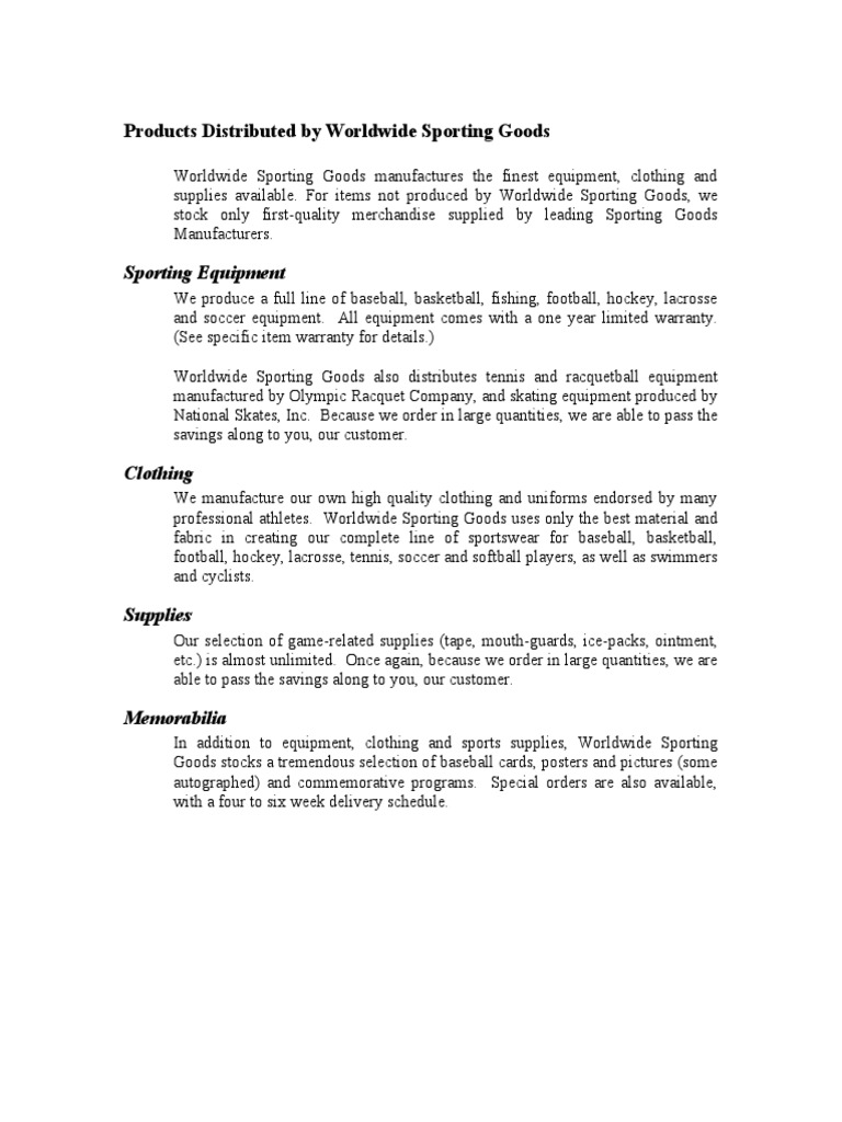 Products Distributed by Worldwide Sporting Goods | PDF