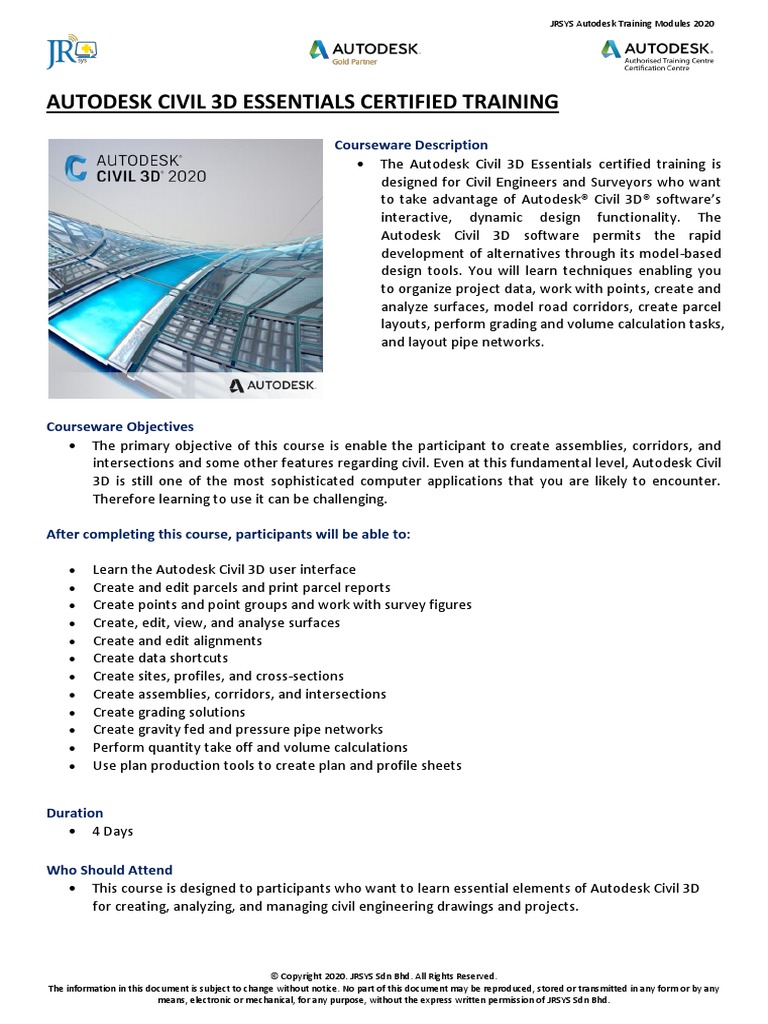 Autodesk Civil 3D Essentials Certified Training: Courseware Description ...