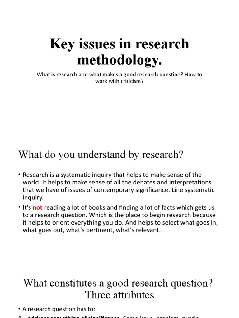 Key Issues in Research Methodology | PDF | Question | Academic Discipline Interactions