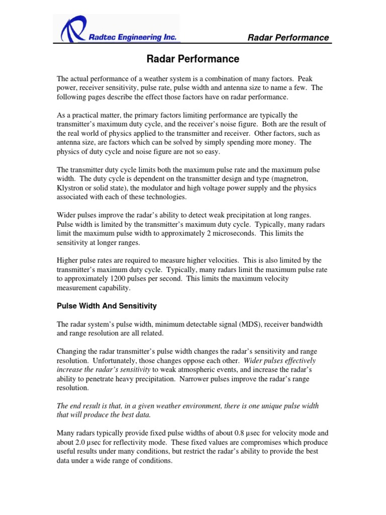 Radar Performance Factors | PDF | Radar | Bandwidth (Signal Processing)