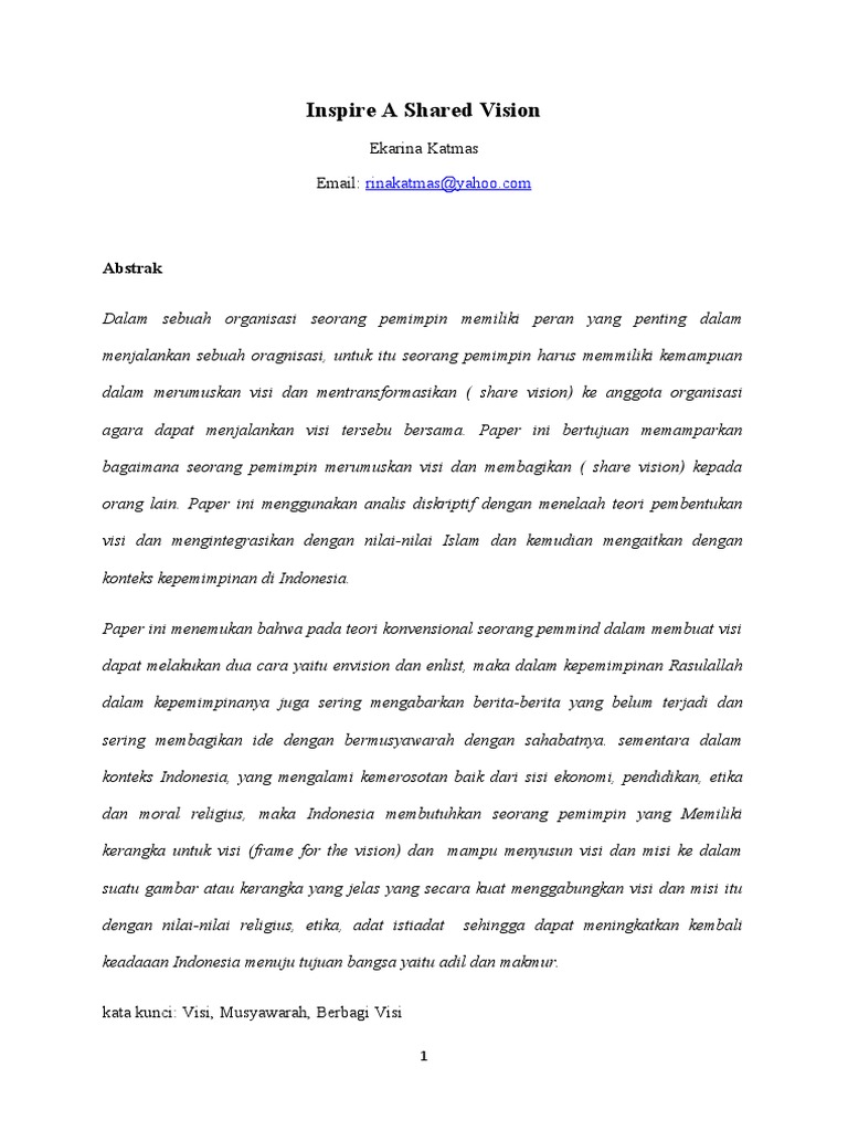 Makalah Inspire A Shared Vision | PDF | Karier & Perkembangan