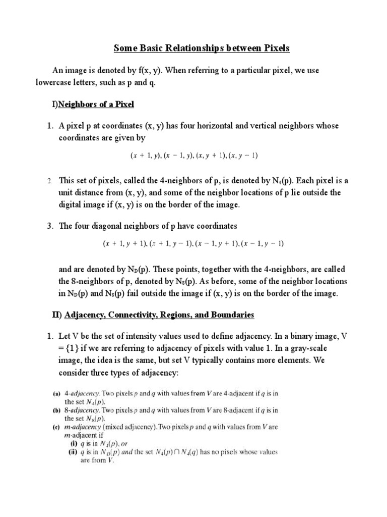 Some Basic Relationships Between Pixels | PDF | Distance | Mathematical ...