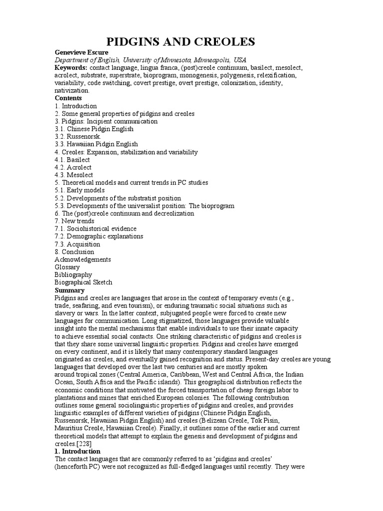 Pidgins and Creoles | PDF | English Language | Linguistics