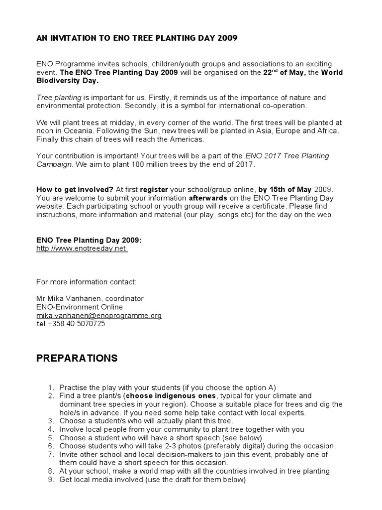 An Invitation To Eno Tree Planting Day 2009: of May, The World ...