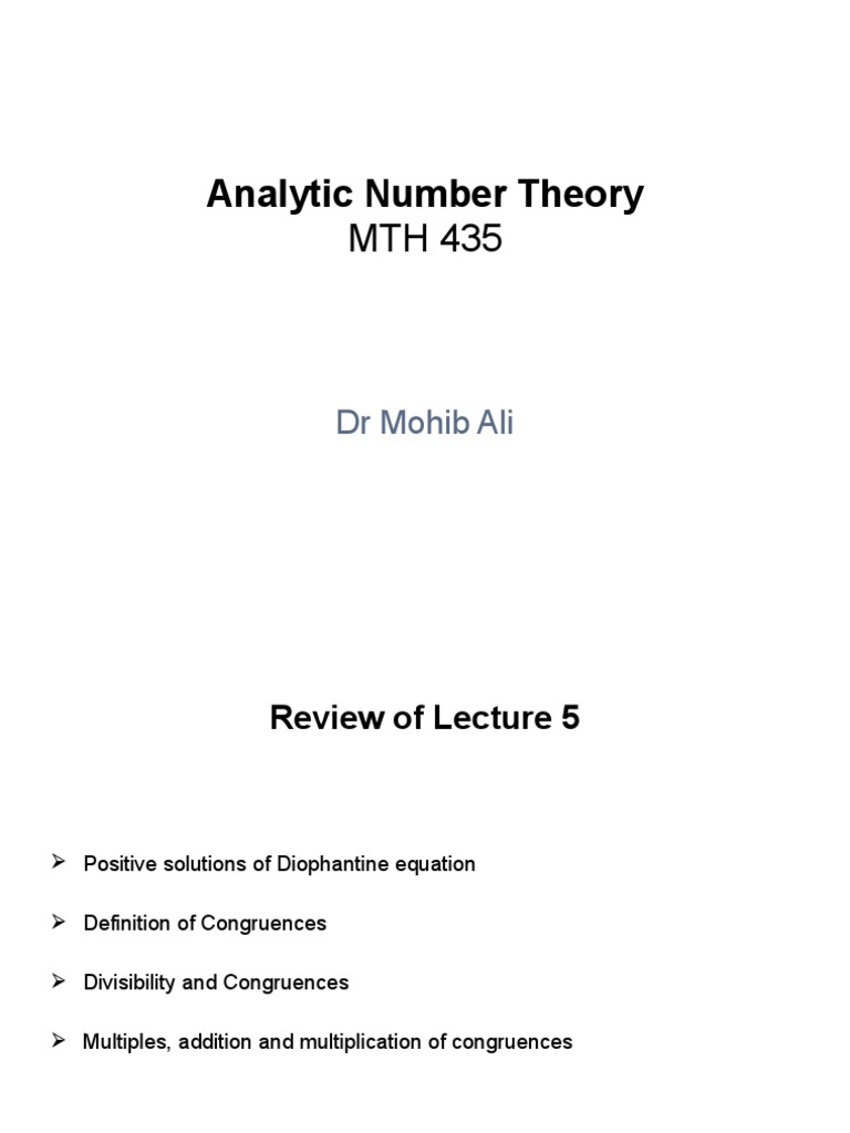 Analytic Number Theory: DR Mohib Ali | PDF