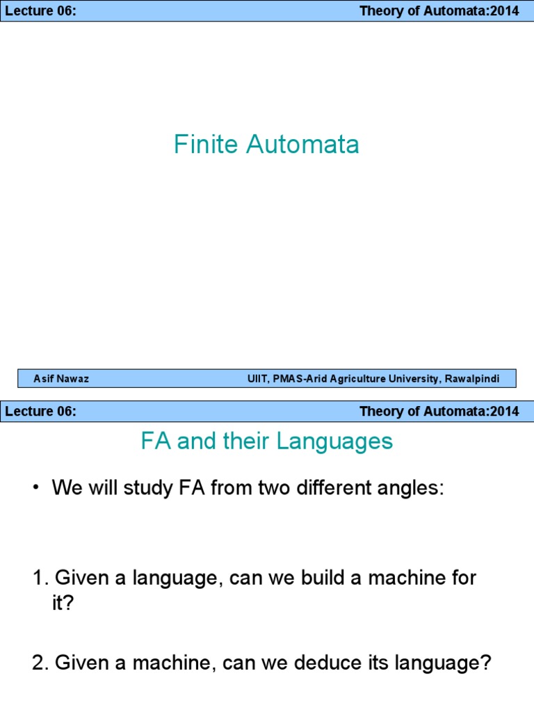 Finite Automata and Their Languages | PDF | Automata Theory | Formalism (Deductive)