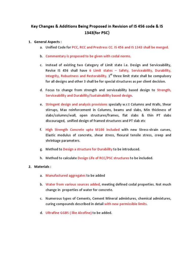 Revision of IS 456 & IS 1343 - Summary | PDF | Strength Of Materials ...