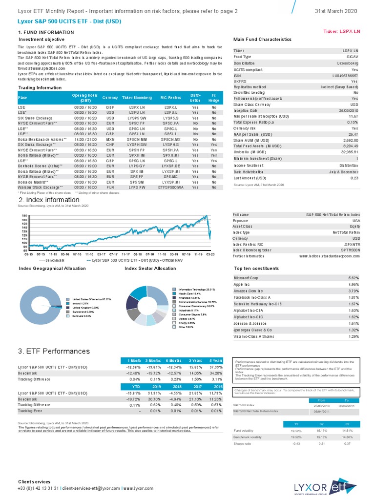 Index Information: Lyxor S&P 500 UCITS ETF - Dist (USD) | PDF ...