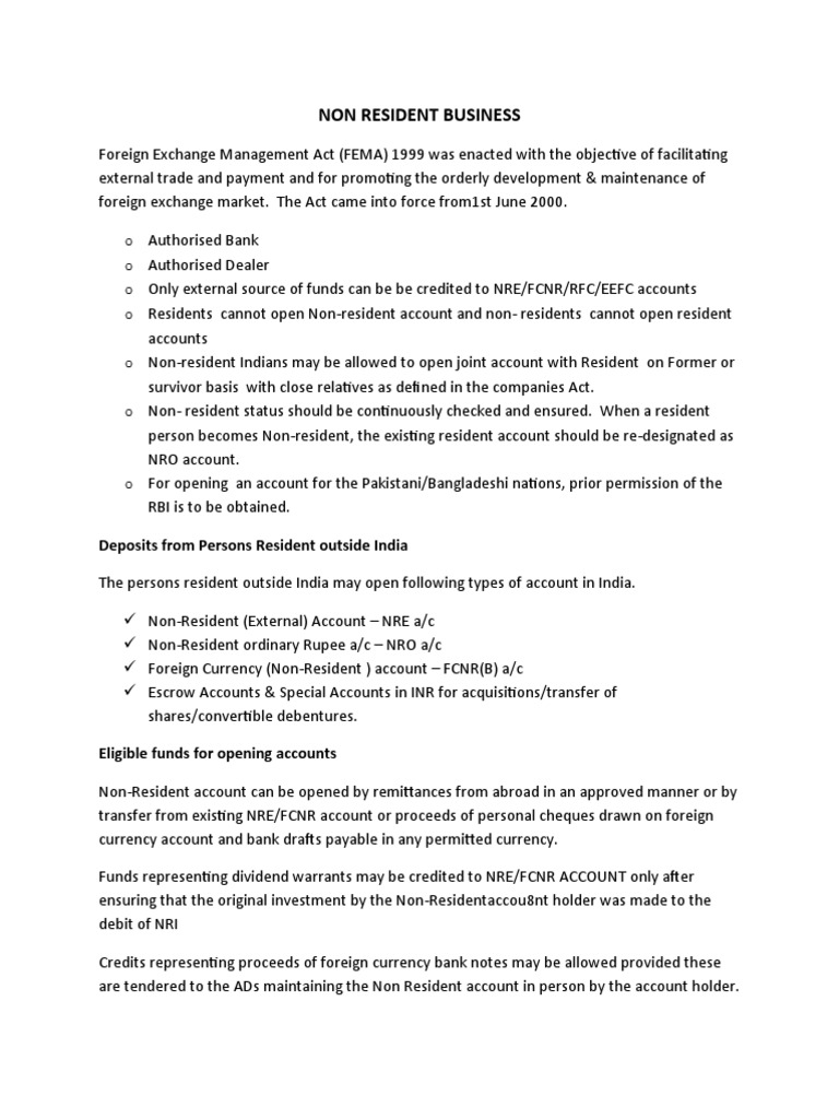 Non-Resident Business Accounts in India | PDF | Banks | Cheque