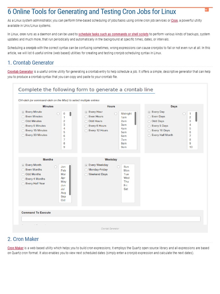 6 Online Tools For Generating and Testing Cron Jobs For Linux | PDF ...