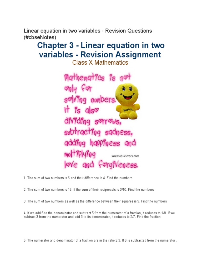 Linear Equation in Two Variables | PDF | Fraction (Mathematics) | Algebra