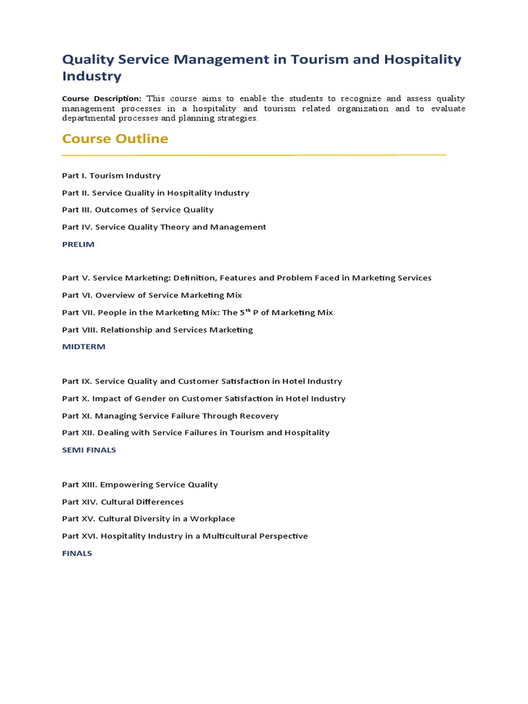 Quality Service Management in Tourism | PDF