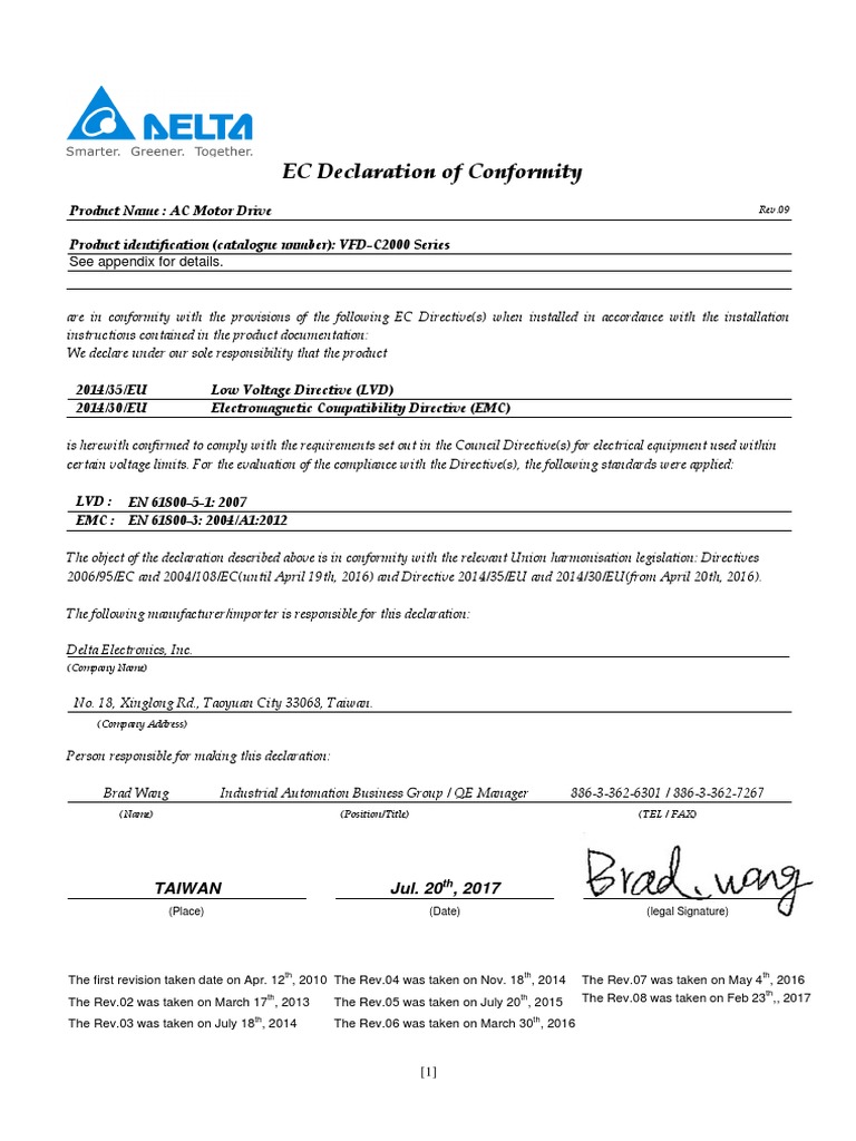 EC Declaration of Conformity: Taiwan Jul. 20, 2017 | PDF ...