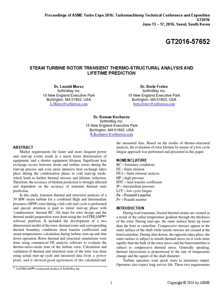 Steam Turbine Rotor Transient Thermo Structural Analysis and Lifetime ...