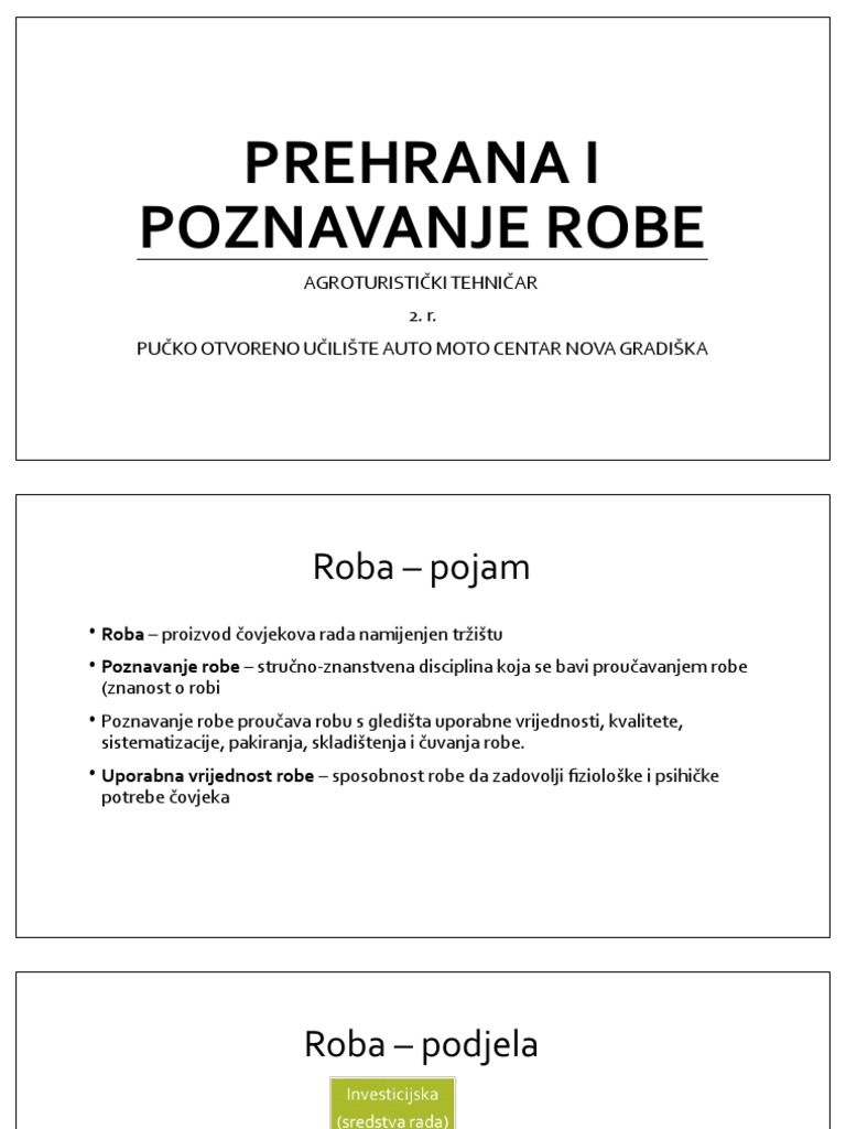 Prezentacija Prehrana I Poznavanje Robe | PDF