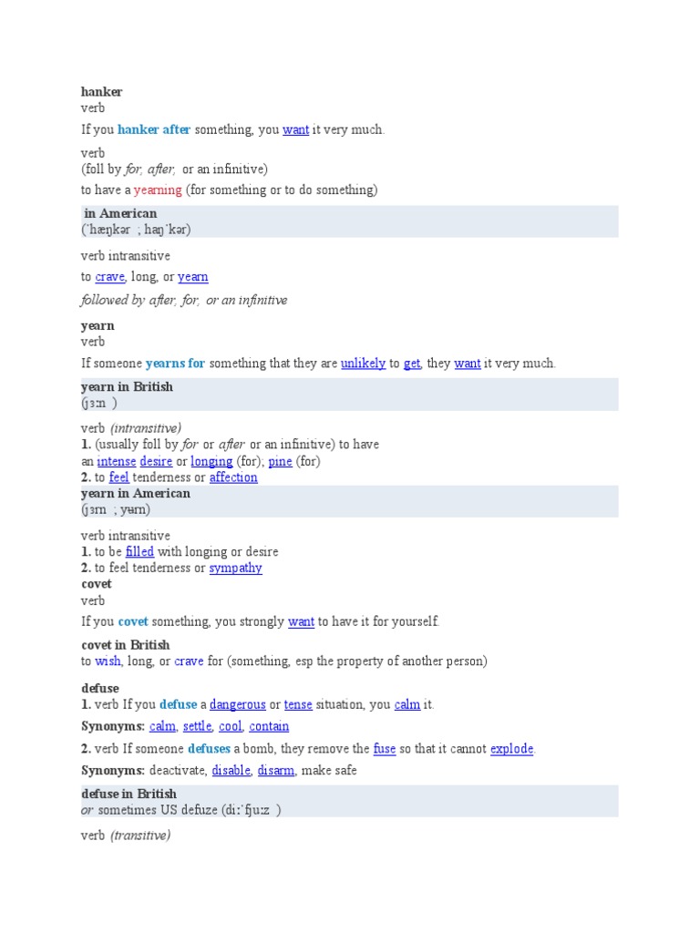 Yearning and Craving Definitions | PDF | Fuze | Verb