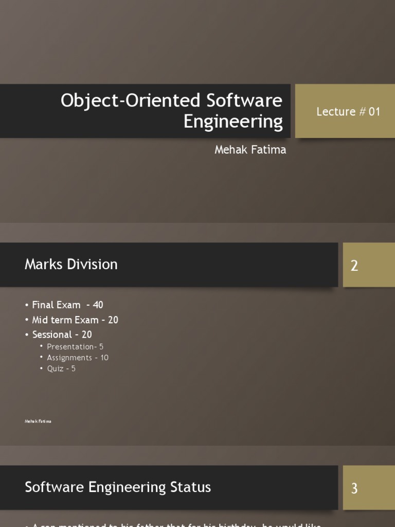 Object-Oriented Software Engineering: Lecture # 01 Mehak Fatima | PDF | Conceptual Model | System