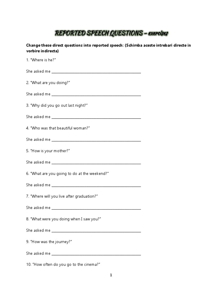 Reported Speech - Questions Exercises | PDF