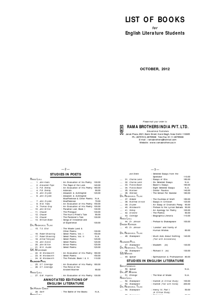 List of Books: English Literature Students | PDF | English Literature ...