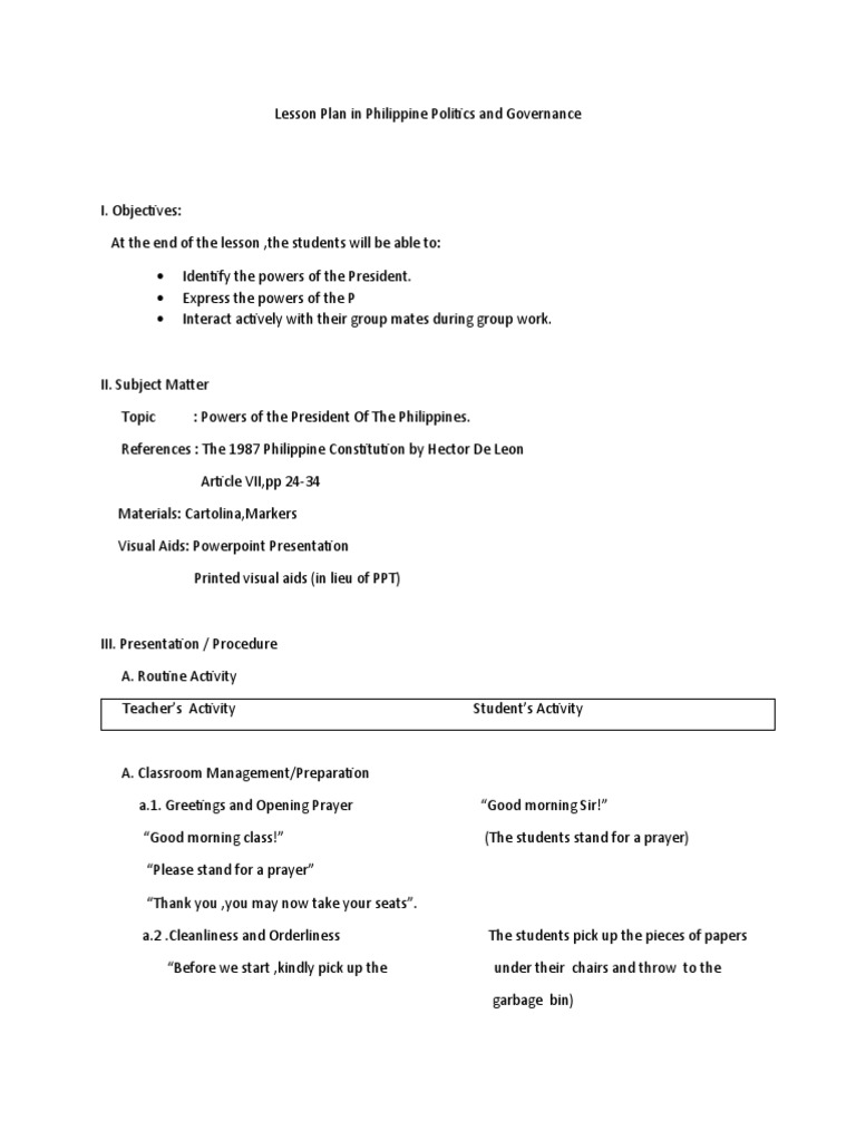 The President Detailed Lesson Plan | PDF | Presidents Of The United ...