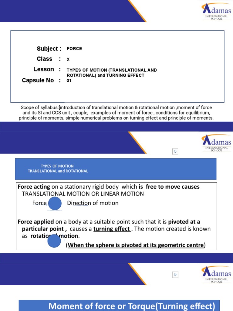 Translational and Rotational Motion: An Introduction to Types of Motion, Moments of Force ...