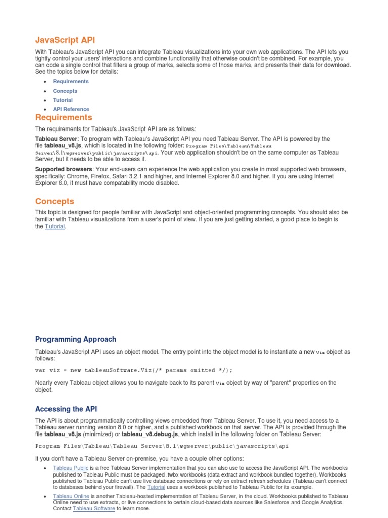 Javascript Api: Requirements Concepts Tutorial Api Reference | PDF ...