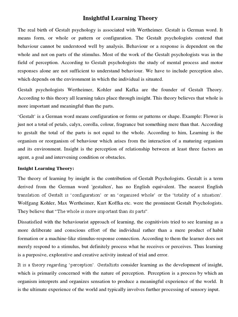 Insightful Learning Theory | PDF | Insight | Perception