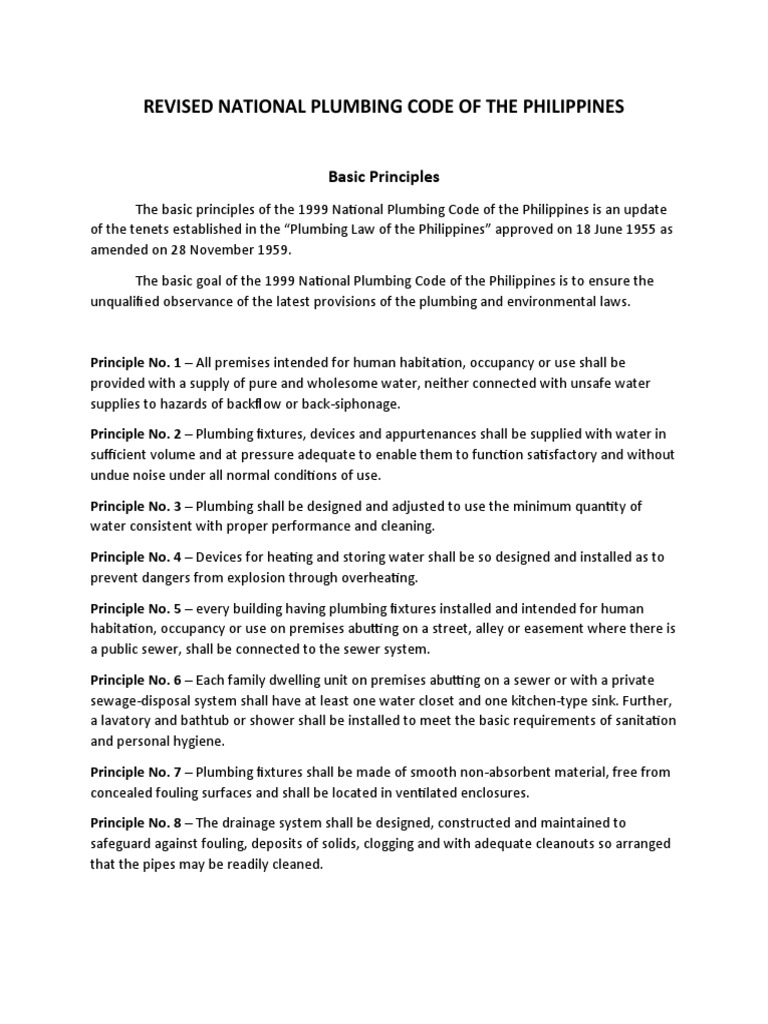 Revised National Plumbing Code of The Philippines: Basic Principles ...