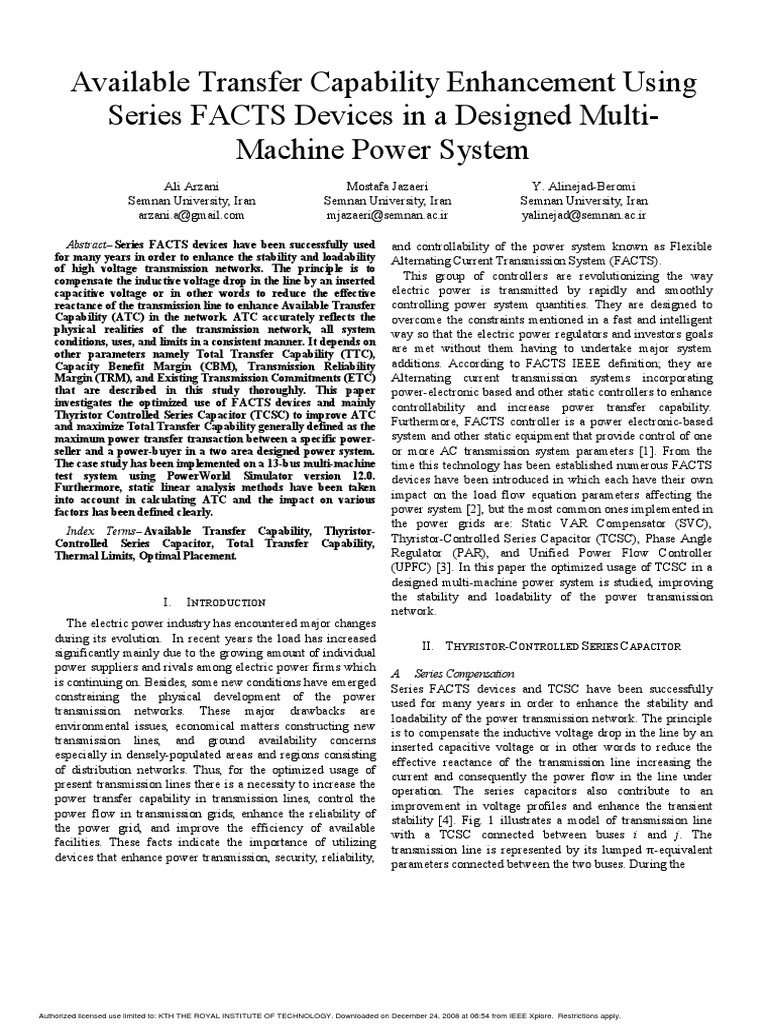Available Transfer Capability Enhancement Using Series FACTS Devices in ...