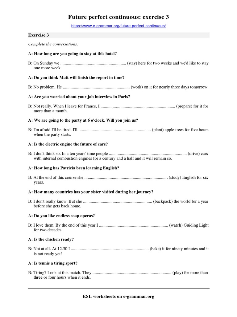 Future Perfect Continuous Exercise | PDF