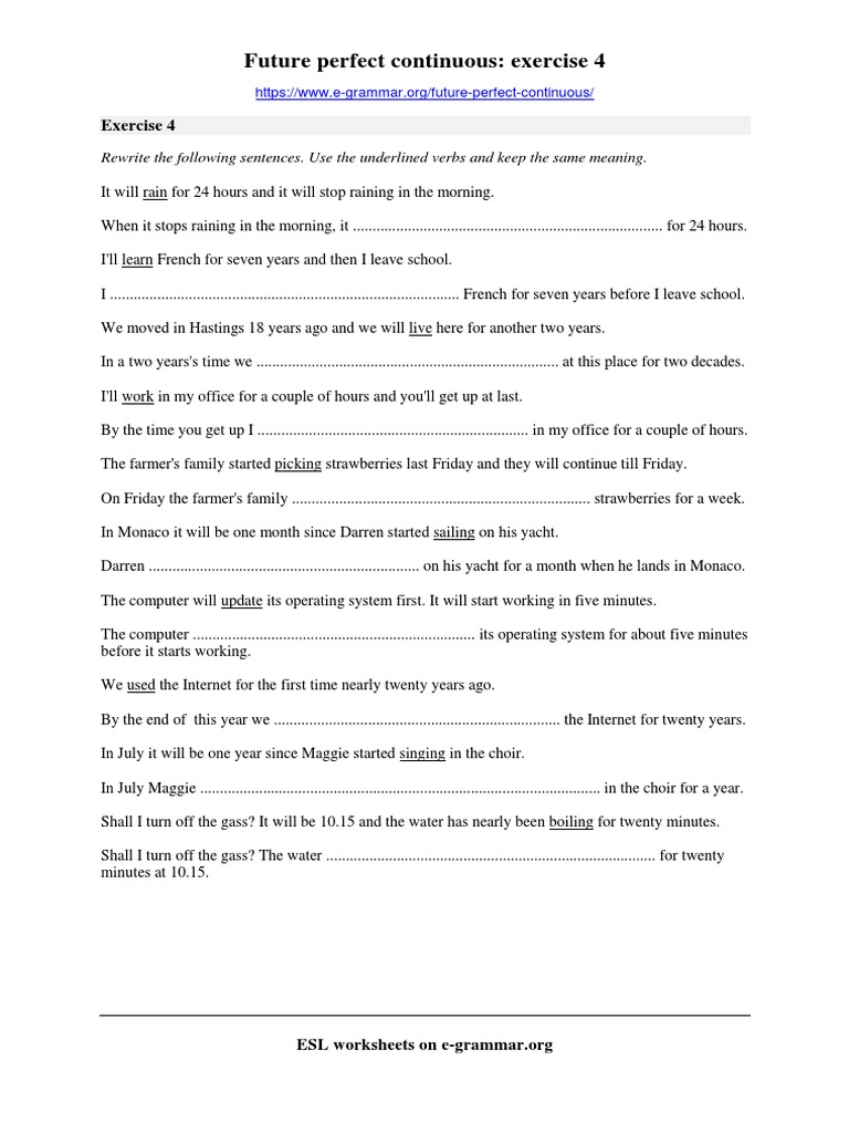 Future Perfect Continuous Exercise 4 | PDF | Languages | Language Arts ...