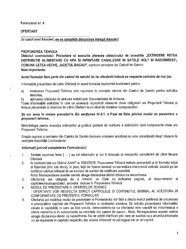 Formular F4 - Propunerea Tehnica PDF | PDF