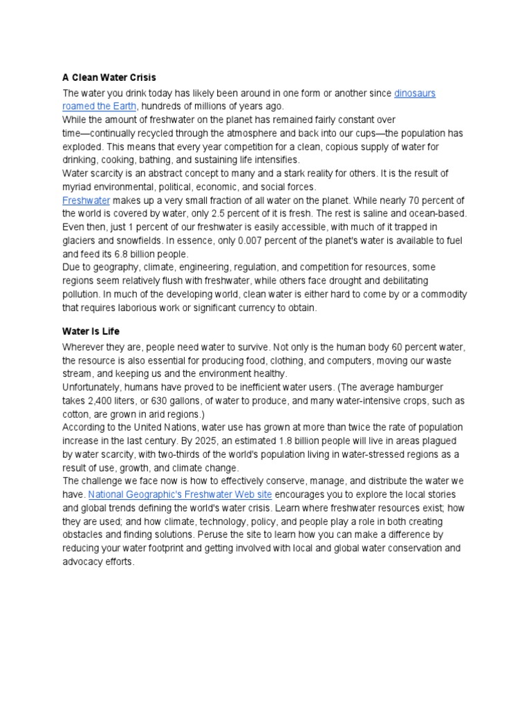 English Freshwater Article | PDF | Water Scarcity | Fresh Water