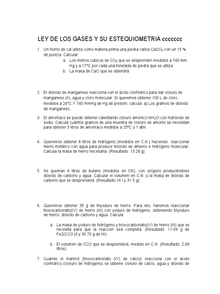 Estequio y Gas | PDF | Ácido clorhídrico | Cloro