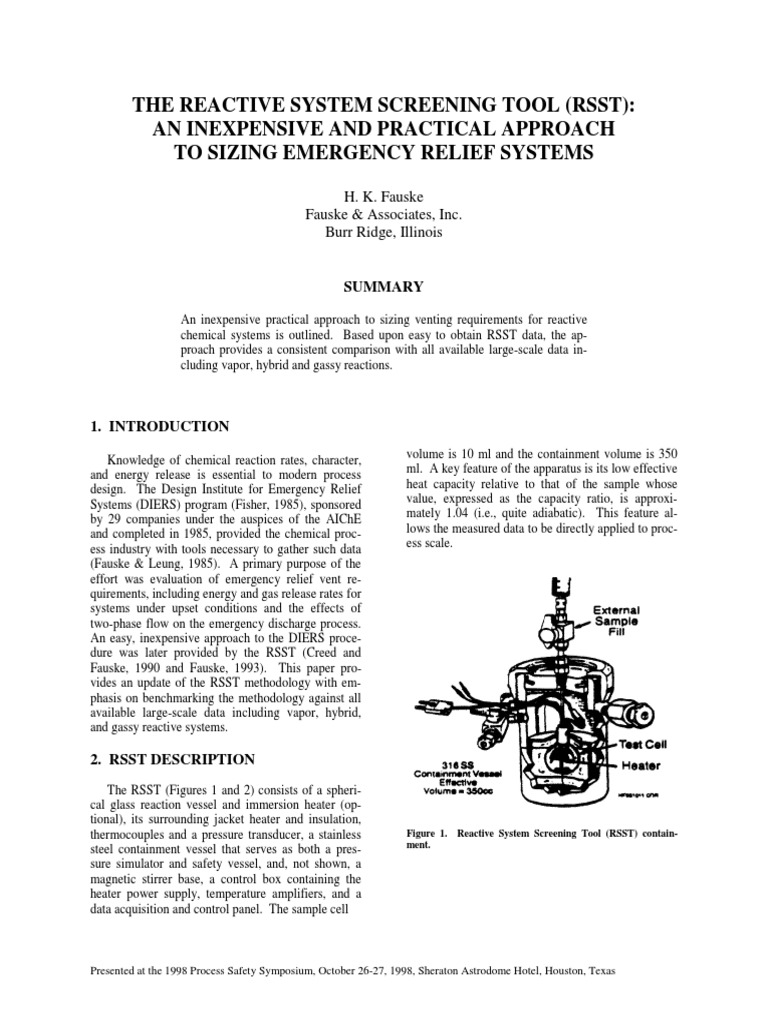The Reactive System Screening Tool (RSST) : An Inexpensive and ...