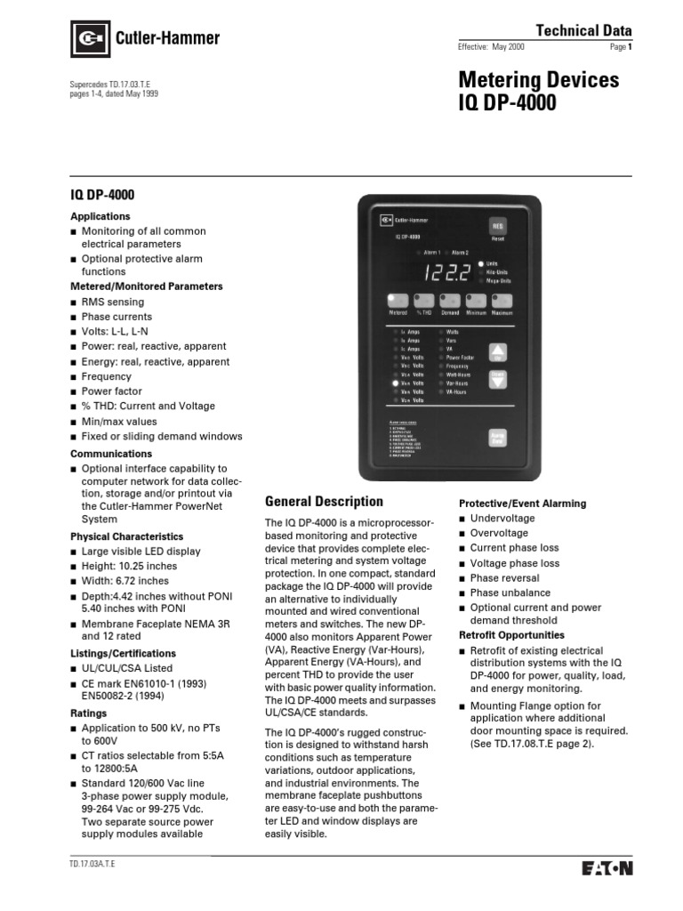 Metering Devices IQ DP-4000: Cutler-Hammer | PDF | Power Supply ...