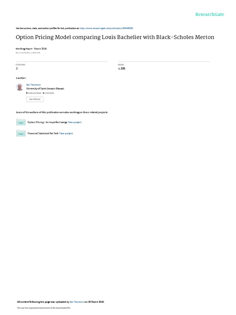 Option Pricing Model Comparing Louis Bachelier With Black-Scholes ...