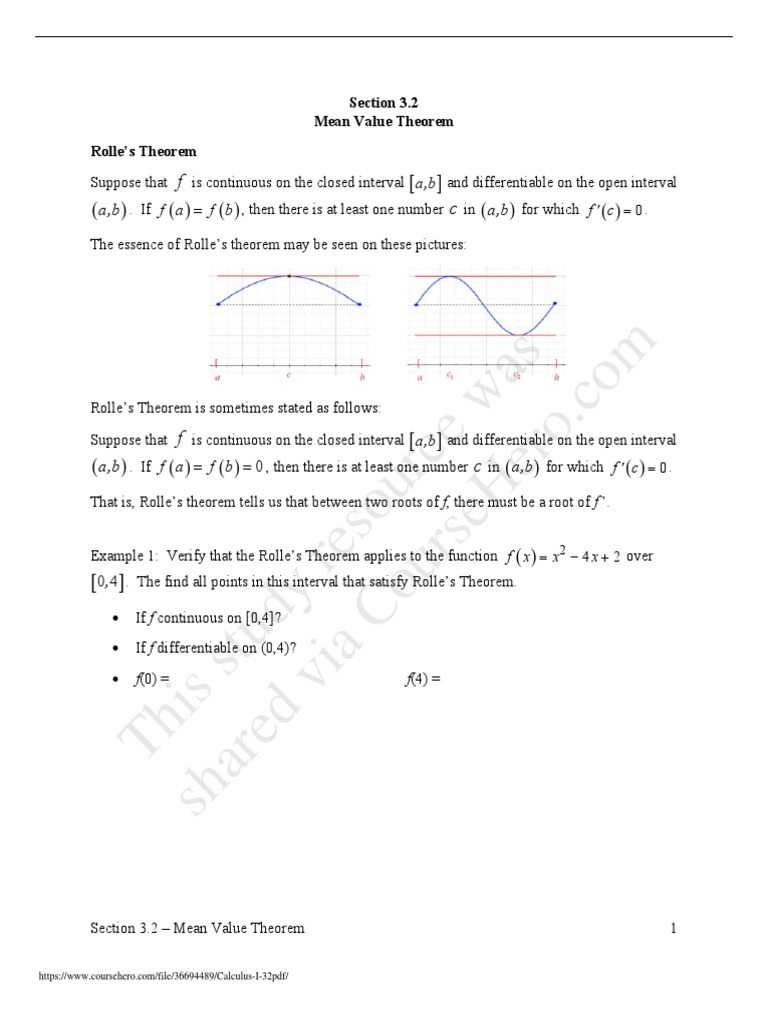 Mean Value and Rolle's Theorems Explained | PDF | Logical Consequence ...