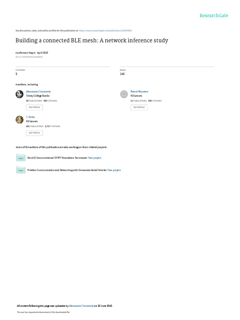 Building A Connected BLE Mesh: A Network Inference Study: April 2018 | PDF