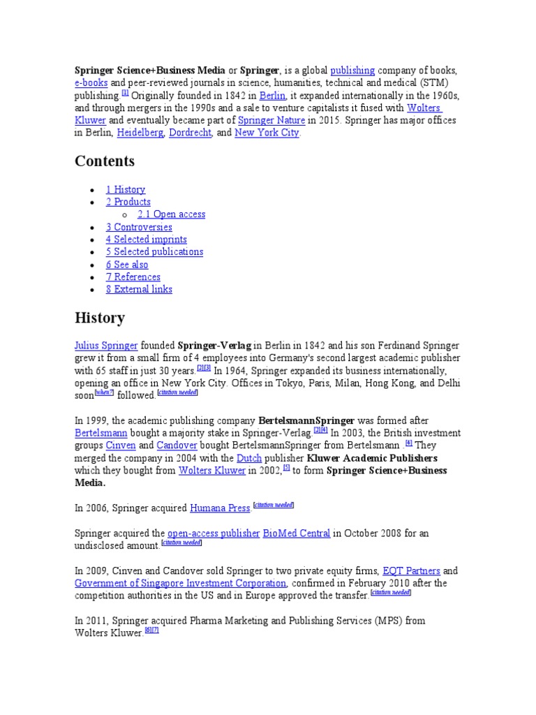 Springer Science+Business Media or Springer, Is A Global: When ...