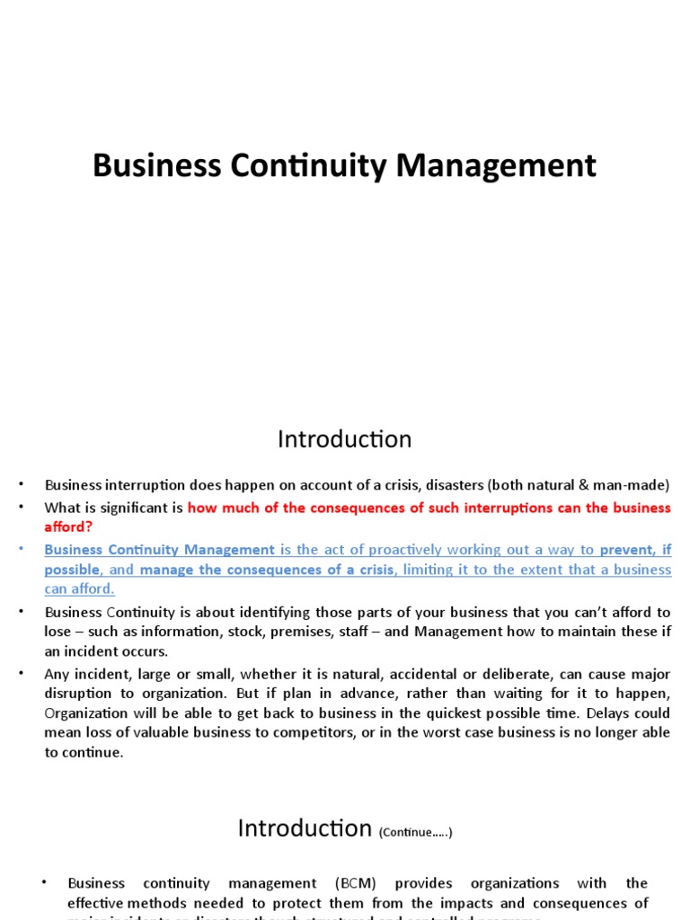 Business Continuity Management | PDF | Risk | Risk Management