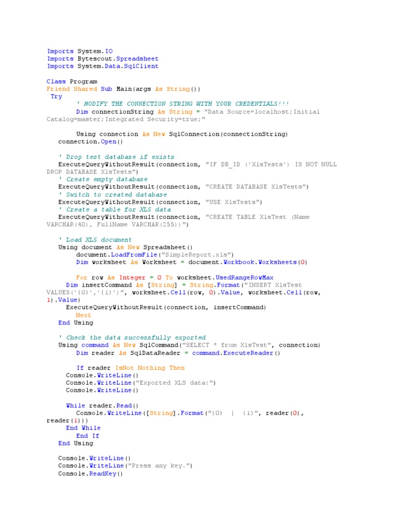 Imports System Excel To SQL | PDF