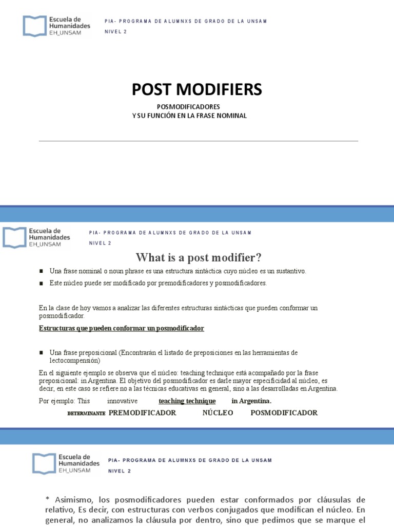 Post Modifiers UNSAM | PDF | Semiótica | Mecánica del lenguaje