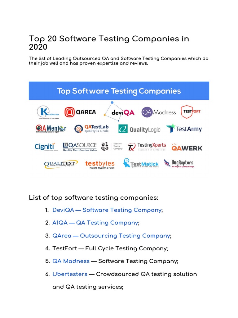 Top Software Testing Companies in 2020 by Kate Osad | PDF | Software ...