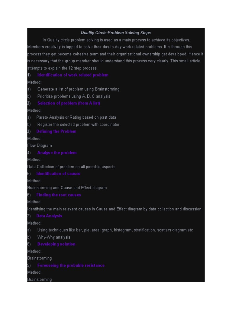 Identification of Work Related Problem: Quality Circle-Problem Solving ...