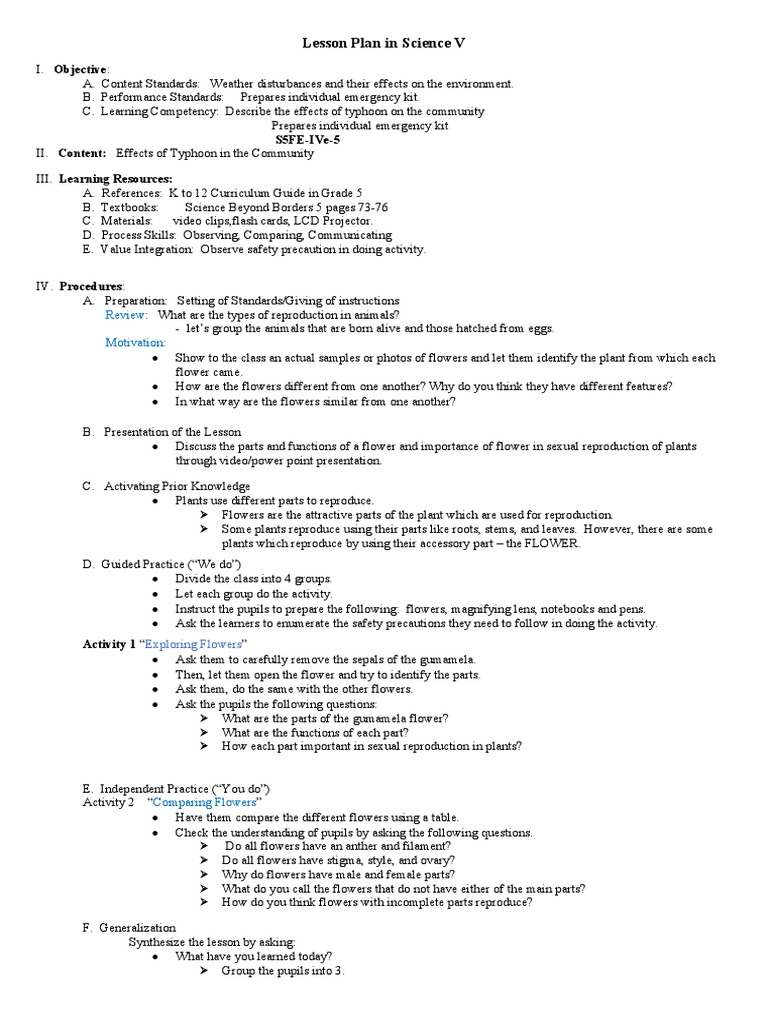 Lesson Plan in Science V Edited | PDF | Flowers | Plant Reproduction